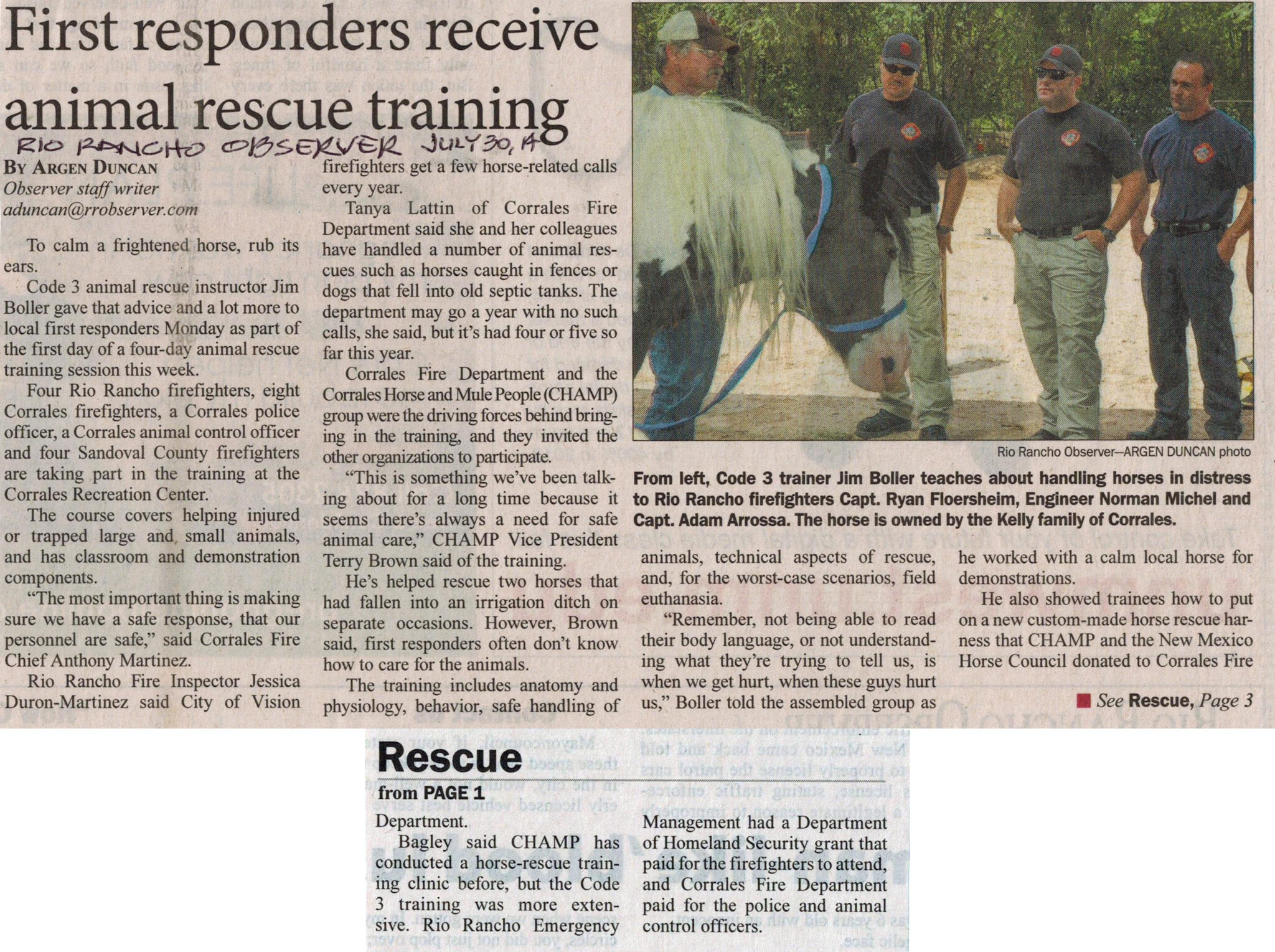First Responders receive animal rescue training – CHAMP-NM